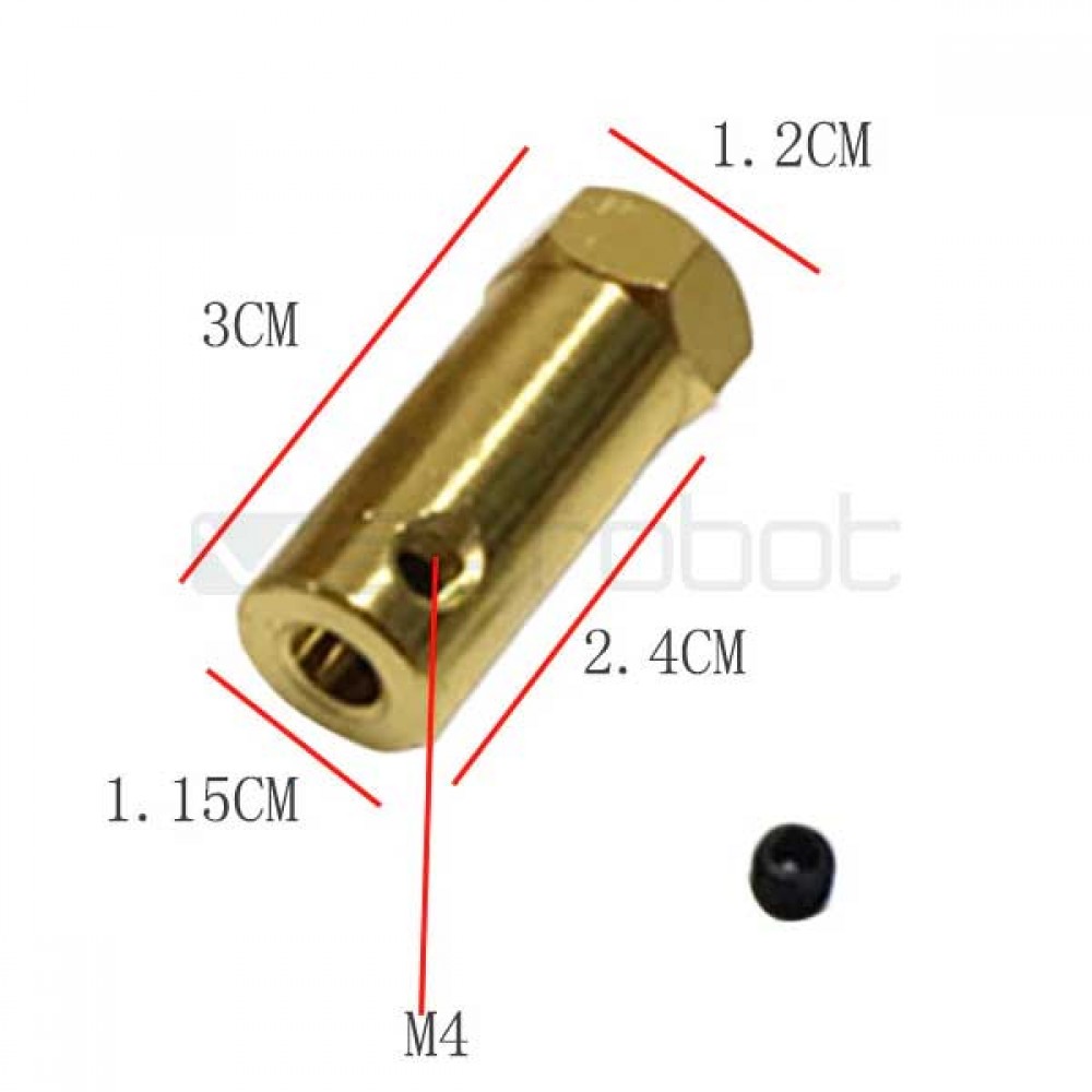 4mm Hex coupling for Robot Wheel - Length 30mm