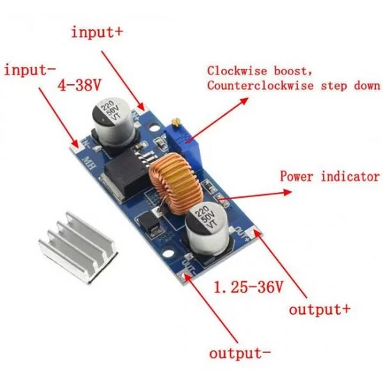 XL4015 DC-DC 5A Adjustable Step-Down Power Module with Heat Sink